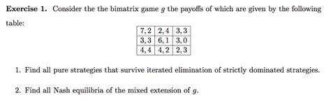Solved Exercise 1 Consider The The Bimatrix Game G The