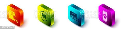 돋보기와 Isometric 봉투를 설정 방패배달 팩 보안 무료 기호와 골판지 상자와 응용 프로그램 배달 추적 아이콘 모바일 벡터 3차원 형태에 대한 스톡 벡터 아트 및 기타