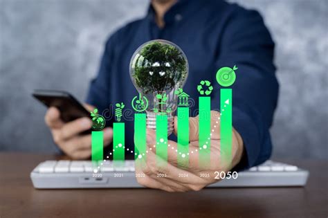 Sustainable Green Energy Growth With Eco Light Bulb And Timeline Bar Chart For Future