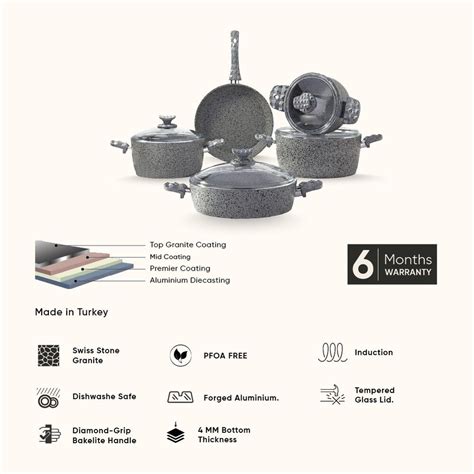 Buy Alfa 9 Piece Swiss Stone Granite Cookware 4mm Sand Stone Online In