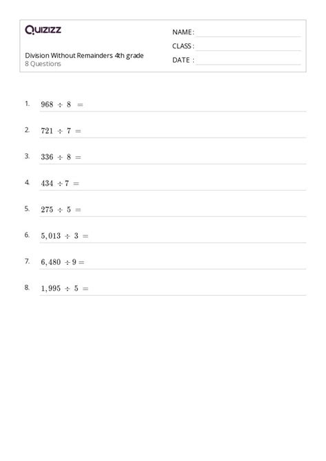 50 Division Without Remainders Worksheets For 5th Grade On Quizizz Free And Printable