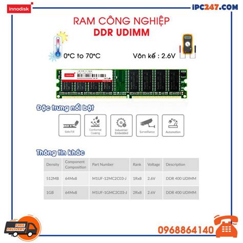 DDR UDIMM Ram Công Nghiệp Innodisk Bền Bỉ Hiệu Suất Cao