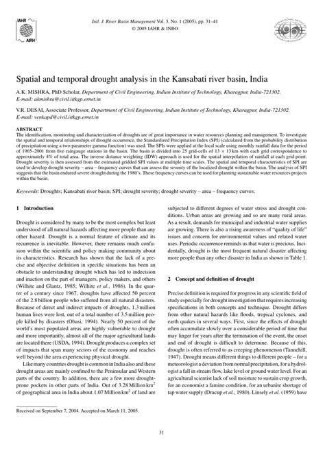 Pdf Spatial And Temporal Drought Analysis In The Kansabati River Basin India
