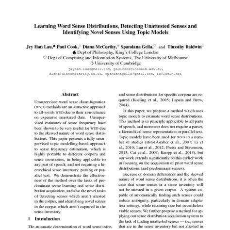 Learning Word Sense Distributions Detecting Unattested Senses And Identifying Novel Senses