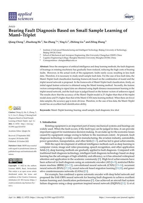 Pdf Bearing Fault Diagnosis Based On Small Sample Learning Of Maml Triplet