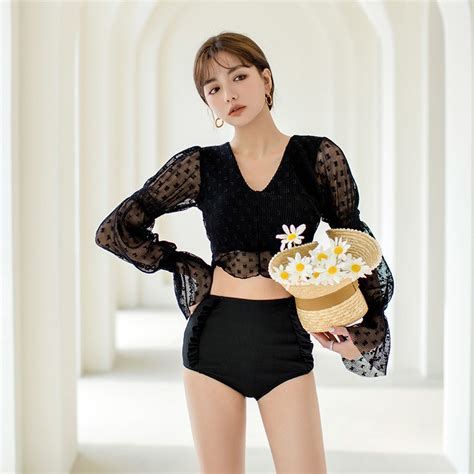 เกาหลีอินทงแดมุนเทพธิดาชุดว่ายน้ำหญิงแยกลูกไม้แขนยาวเทพธิดาแฟนแฟชั่นชุดว่ายน้ำวันหยุดน้ำพุร้อน