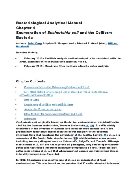 Bacteriological Analytical Manual Pdf Escherichia Coli Bottled Water