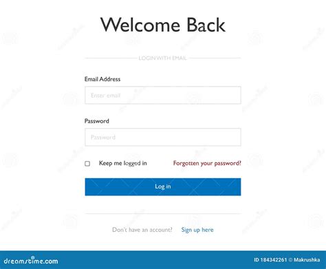 Login Form For Members Sign In Mockup Window Template Form For User With Email And Password