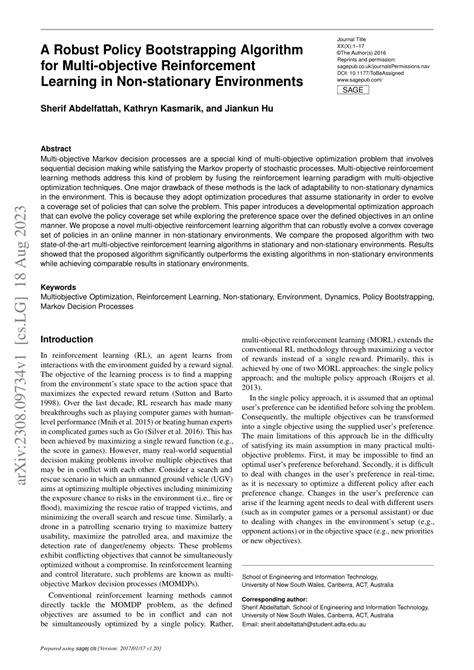 Pdf A Robust Policy Bootstrapping Algorithm For Multi Objective Reinforcement Learning In Non