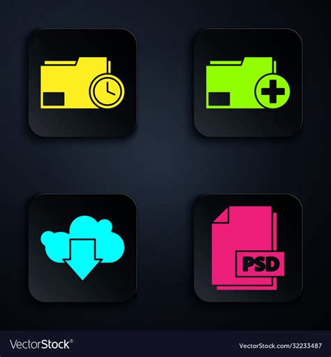 Set Psd File Document Document Folder With Clock Vector Image