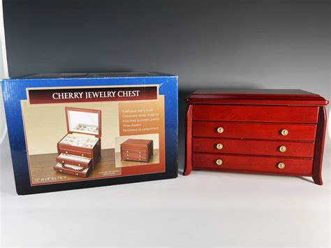 Cherry Wood Jewelry Chest In Original Box