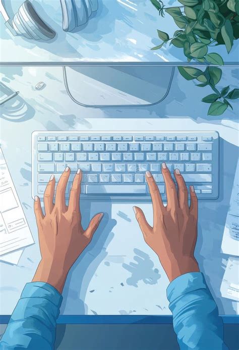 Flat Illustration Of Hands Typing On A Keyboard In A Modern Workspace Stock Image Image Of