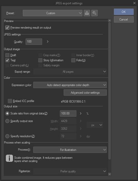 Saving Custom Export Settings
