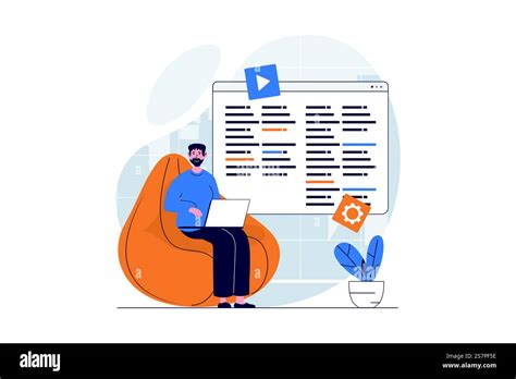 Ui Ux Development Web Concept With Character Scene Man Coding And Testing Code For Making