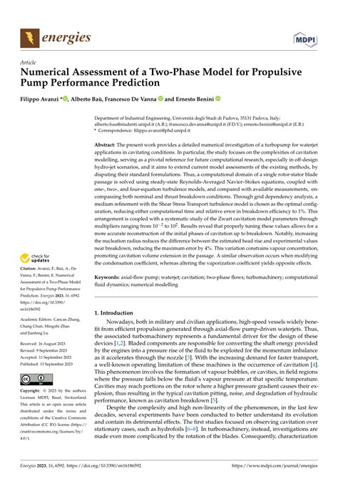 Pdf Numerical Assessment Of A Two Phase Model For Propulsive Pump Performance Prediction