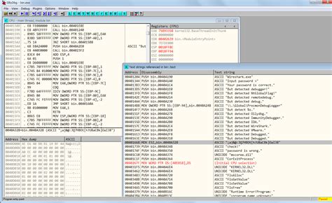 Anti Debug を Ollydbg で開いた様子 にろきのメモ帳