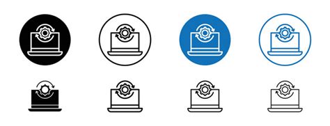 Data Processing Icon Set Laptop Process Royalty Free Vector