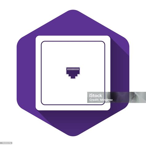 흰색 이더넷 소켓 기호입니다 네트워크 포트 긴 그림자로 격리 된 케이블 소켓 아이콘 Lan 포트 아이콘입니다 로컬 영역 커넥터