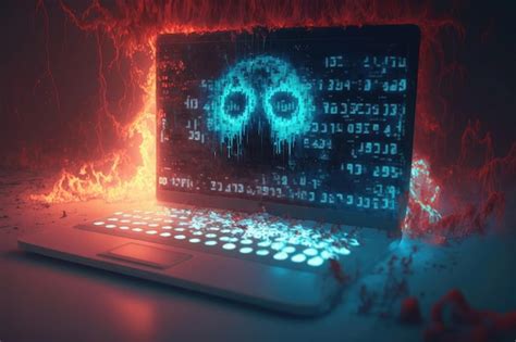 Premium Ai Image Ai Generated Hacker Laptop With Fire Binary Computer Code Internet And