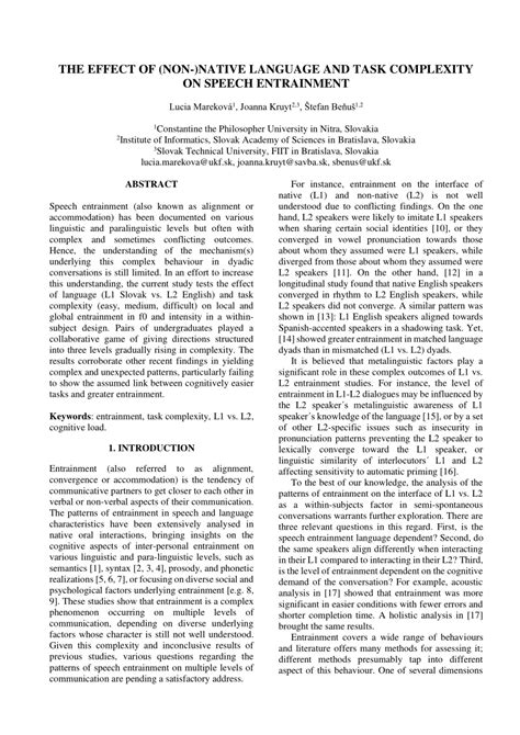 Pdf The Effect Of Non Native Language And Task Complexity On Speech