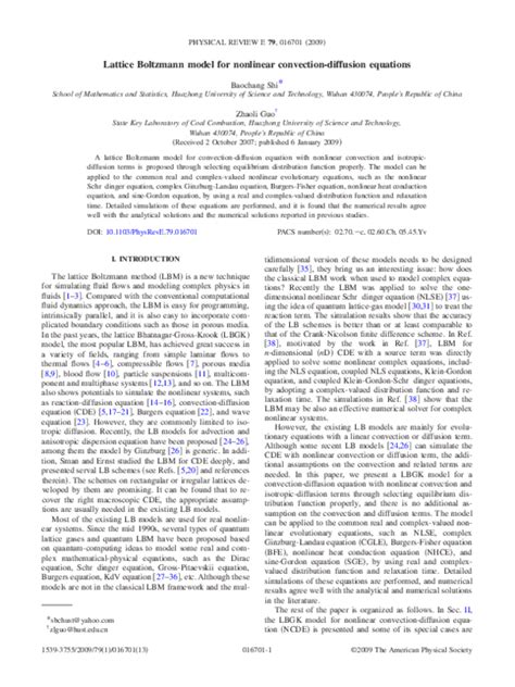 Pdf Lattice Boltzmann Model For Nonlinear Convection Diffusion Equations