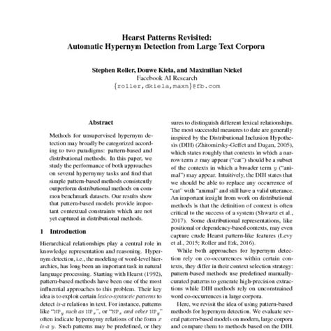 Hearst Patterns Revisited Automatic Hypernym Detection From Large Text