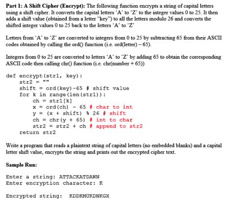 Solved Part 1 A Shift Cipher Encrypt The Following