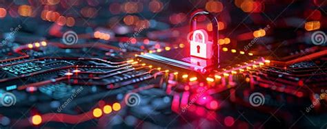 Cybersecurity Concept Mitigating Risks With Digital Lock On Circuit Board Representing Data