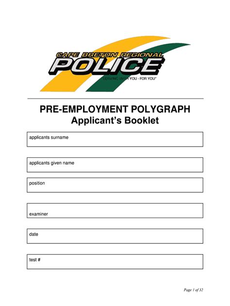 Fillable Online Cbrps Pre Employment Polygraph Applicant S Booklet