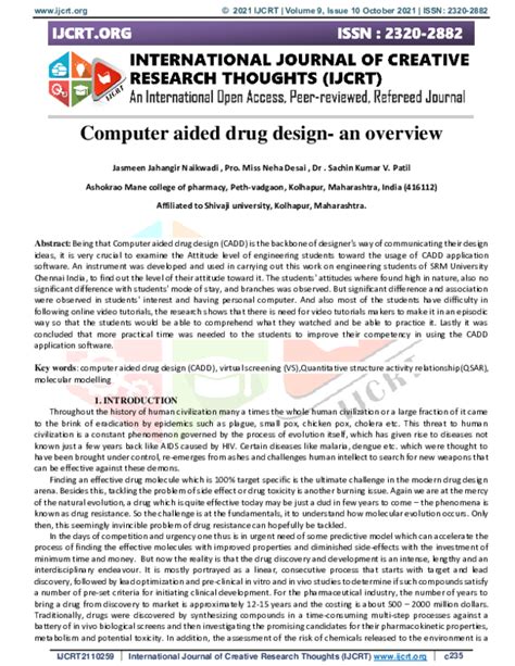 Pdf Computer Aided Drug Design An Overview