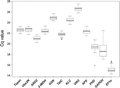 Cycle Quantification Cq Values Of Selected Genes Box And Whisker
