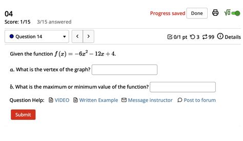 solved given the function f x −6x2−12x 4 a what is the