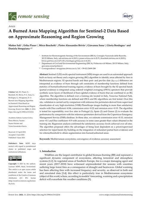 Pdf A Burned Area Mapping Algorithm For Sentinel 2 Data Based On Approximate Reasoning And