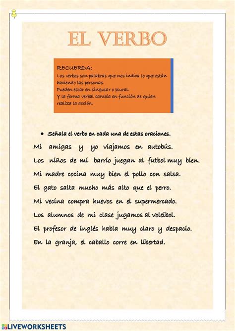 Ficha Interactiva De Verbos Para 2º Primaria Practicas Del Lenguaje