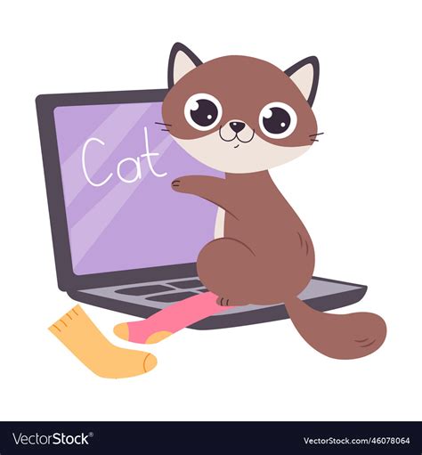 Cute Cat With Brown Coat Sitting On Laptop Typing Vector Image