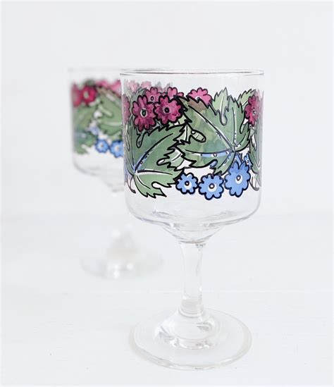 Vintage Libbey Wine Glasses With Tiffany Foliage Etsy