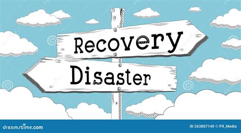 Disaster And Recovery Outline Signpost With Two Arrows Stock Illustration Illustration Of