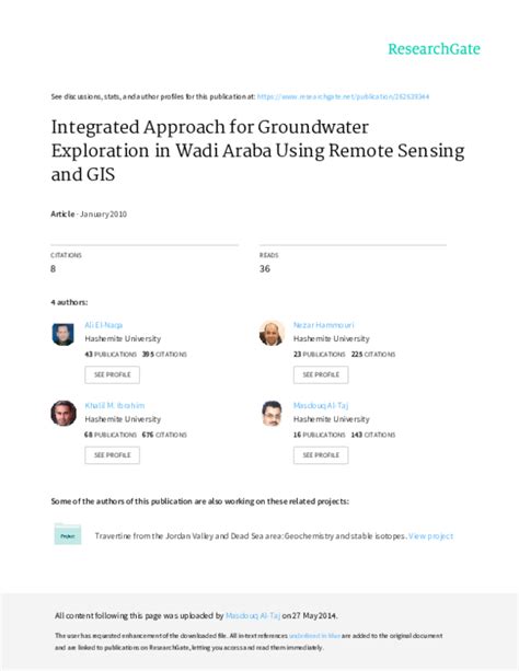 Pdf Integrated Approach For Groundwater Exploration In Wadi Araba Using Remote Sensing And Gis