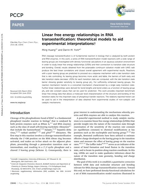 Pdf Linear Free Energy Relationships In Rna Transesterification Theoretical Models To Aid