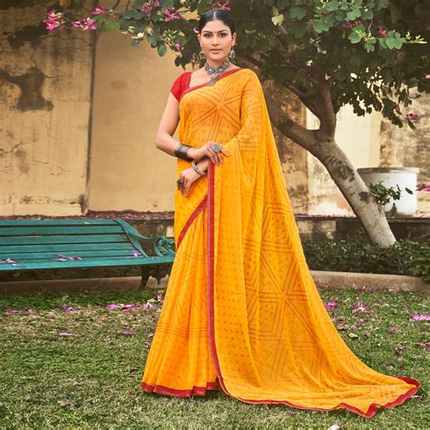Yellow Printed Chiffon Saree