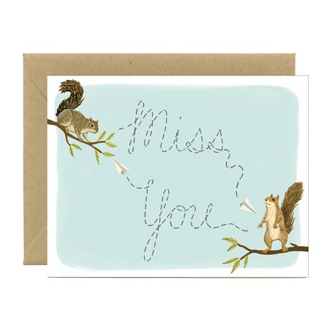Squirrels And Paper Airplanes Miss You Greeting Card Yeppie Paper
