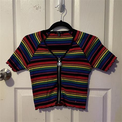 Dolls Kill Delias Rainbow Zip Up Crop Top Depop