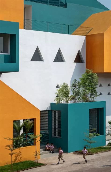 Vibrant School Facade Has A Certain Innocence In Its Rudimentary Shapes Shreyas Patil Architects