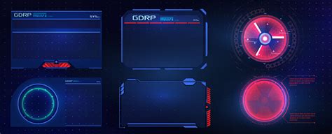 Hud Ui Gui 미래 사용자 인터페이스 화면 요소 세트 비디오 게임을위한 하이테크 화면 공상 과학 컨셉 디자인 벡터 추상
