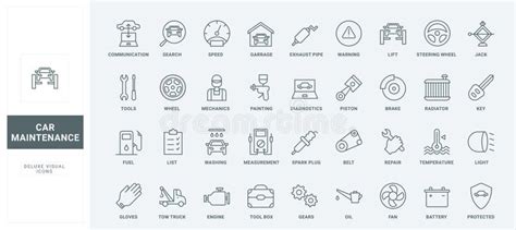 Car Repair And Maintenance Service Thin Black And Red Line Icons Set Garage Checkup Stock