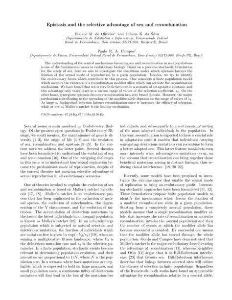 Pdf Epistasis And The Selective Advantage Of Sex And Recombination