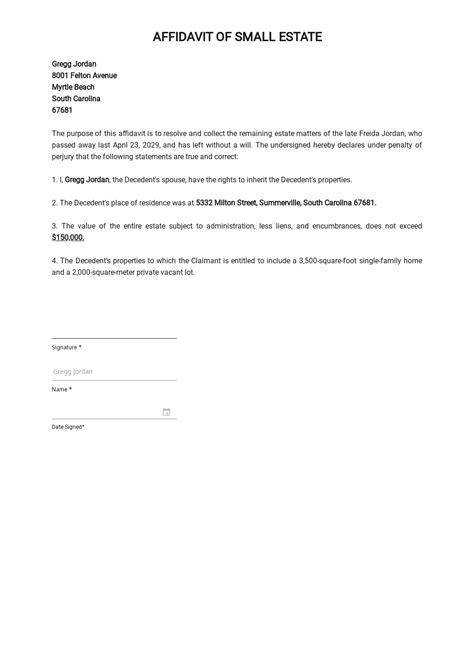 Small Estate Affidavit Template
