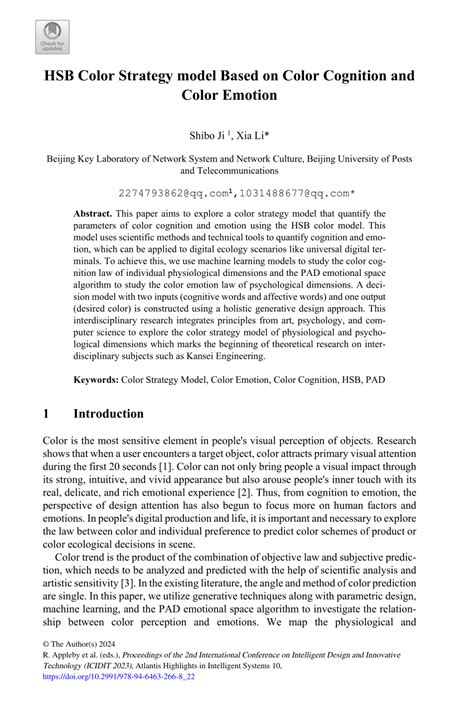 Pdf Hsb Color Strategy Model Based On Color Cognition And Color Emotion