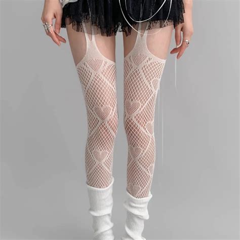Love Hollow Mesh Thigh Garter Stockings Heart Y2k Pantyhose Lunarity