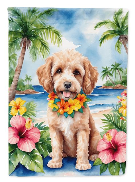 Cockapoo Luau House Flag Glamorous Pups